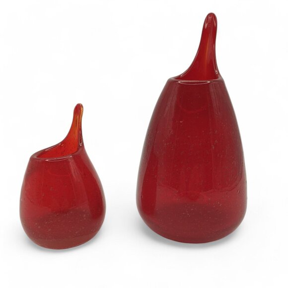 Accents | 2 Ruby Red Art Stretch Glass Hand Blown Decanters Vases ...